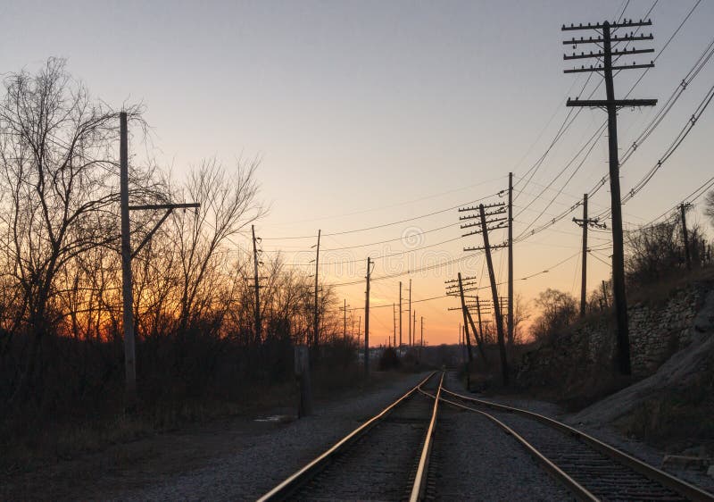 Sunset on the rails. stock photo. Image of illinois, freight - 66275334