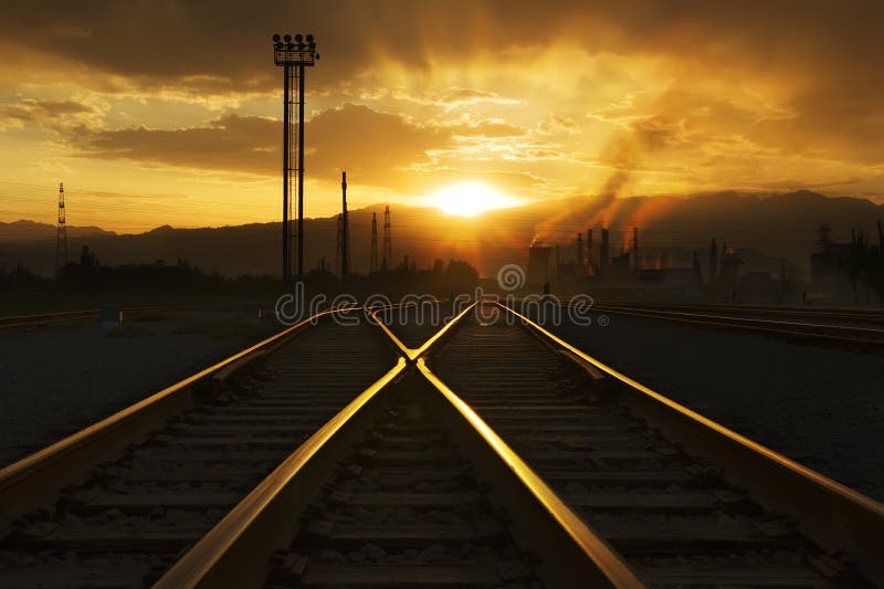 At sunset railway stock image. Image of transport, passenger - 20778061
