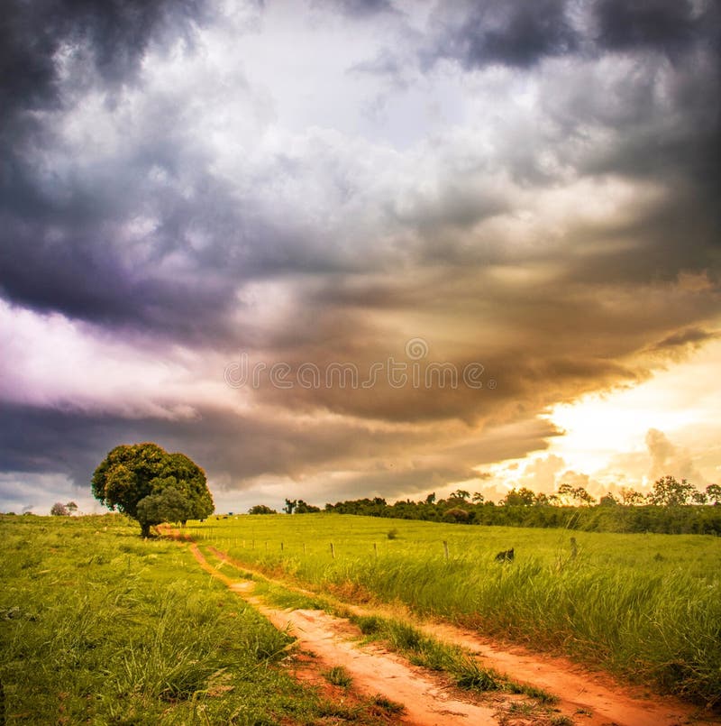 Sunset with Rain in Countryside Stock Image - Image of late, amazing ...