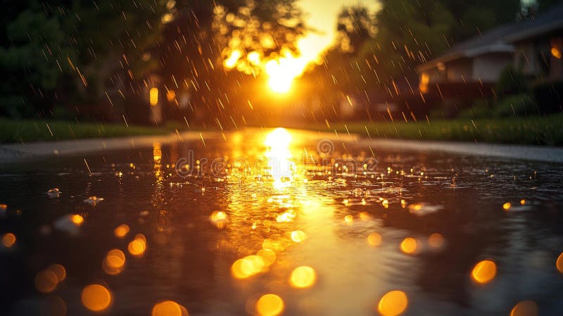 Sunset Rain Reflection on Pavement Generative AI Stock Illustration ...