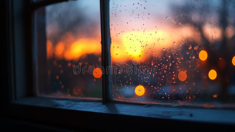 Sunset through Rainy Window Stock Illustration - Illustration of warm ...