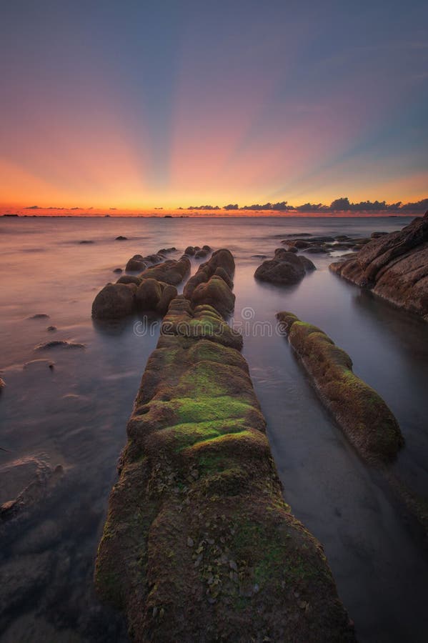 Sunset with Ray of Light and Leading Line Stock Image - Image of bright ...