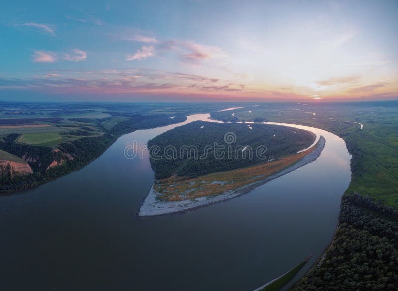 Sunset with Rays of Golden Light. Clouds Behind the River and Fills the ...