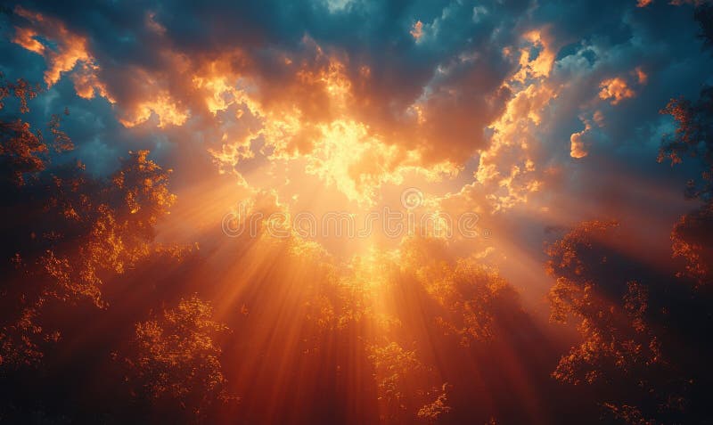 Sunset Rays Illuminate the Forest with Vibrant Colors Stock Image ...