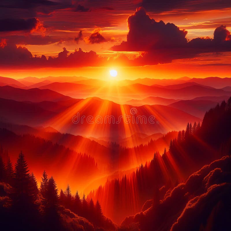 Sunset Rays Vibrant Orange and Red Sun Rays As the Sun Dips Belo Stock ...