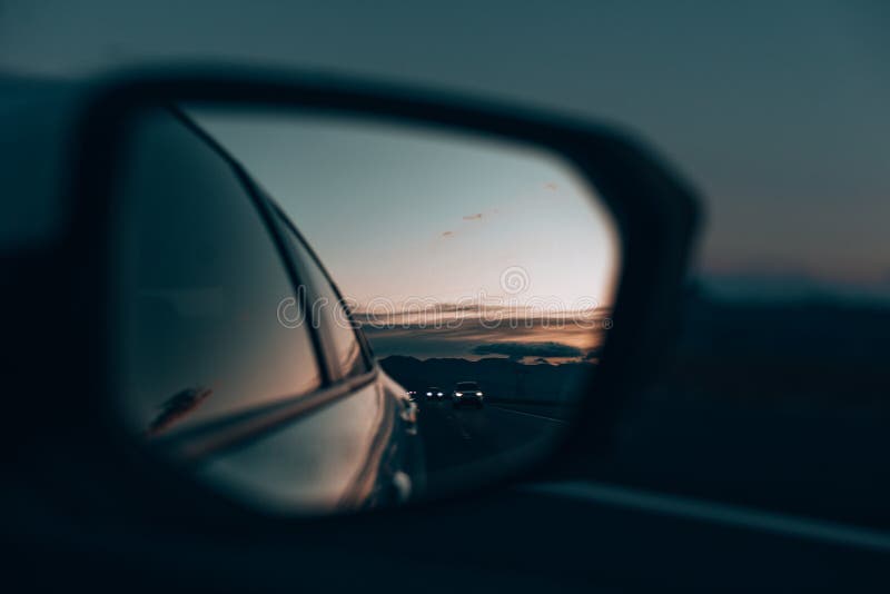 Sunset in a Rear View Mirror in Nevada Stock Photo - Image of nevada ...