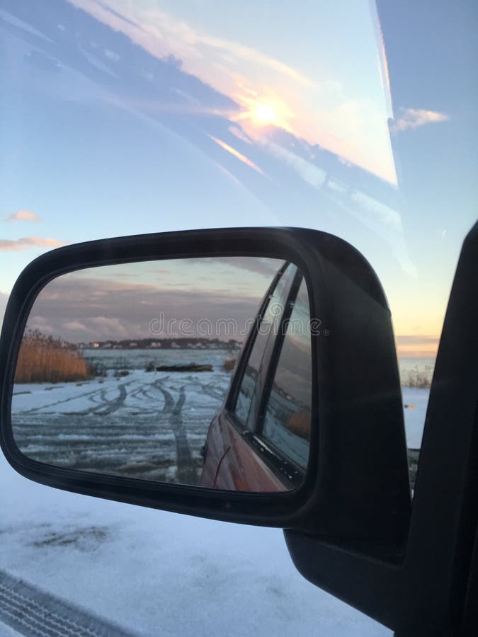 Sunset in the Rear View Mirror Stock Photo - Image of mirror, rear ...
