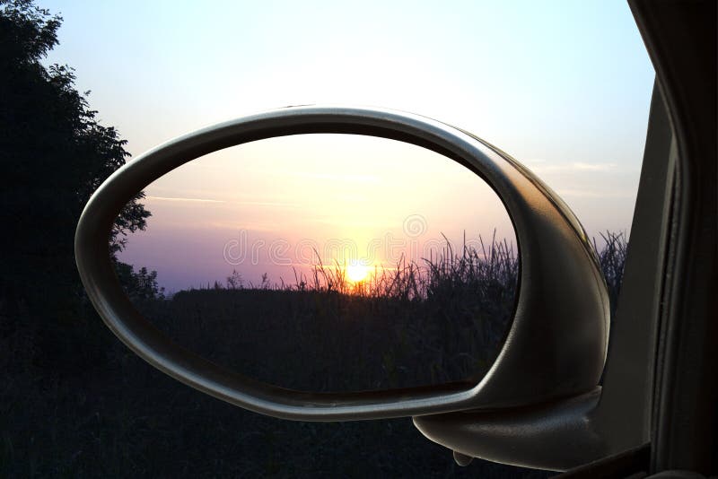 Sunset in the Rearviewmirror Stock Image - Image of trip, rear: 12751537