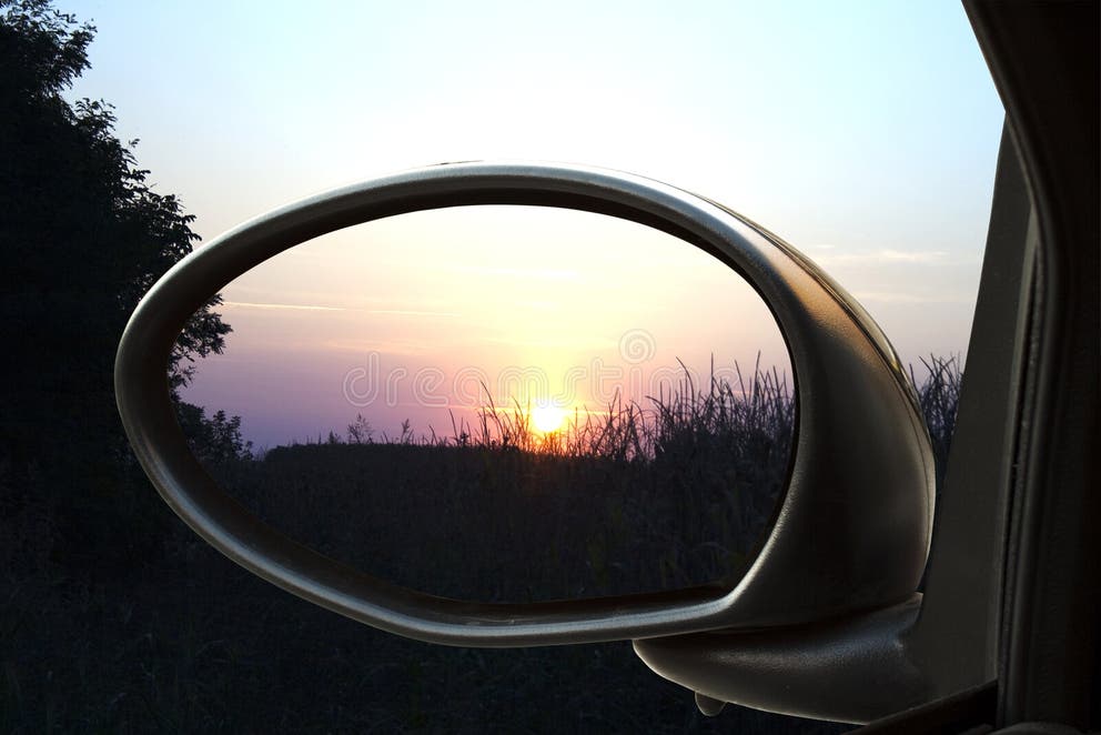 Sunset in the Rearviewmirror Stock Image - Image of trip, rear: 12751537