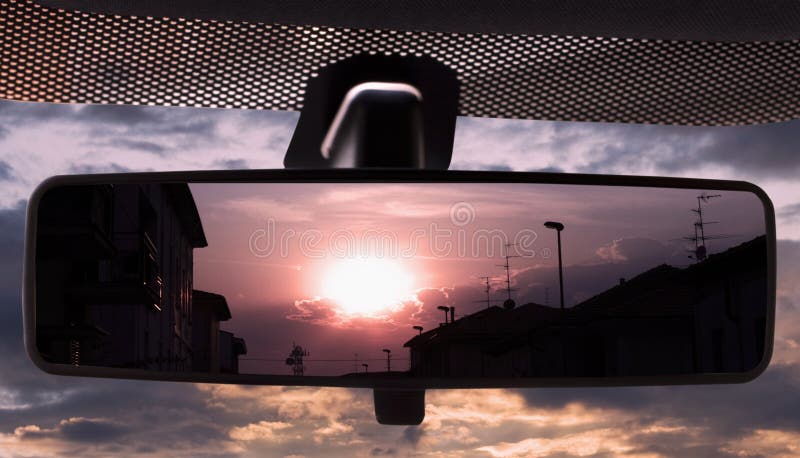 Sunset in the Rearviewmirror Stock Image - Image of field, road: 13285333