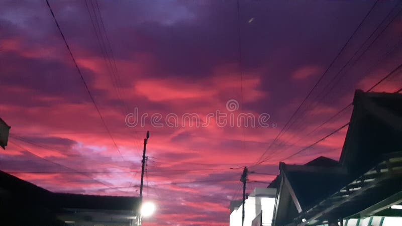 Sunset with Red and Black Cloud at the Sky Stock Image - Image of ...