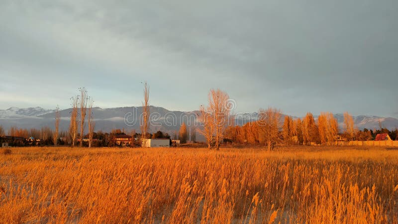 Sunset Red Ray Mountains Valley Stock Image - Image of mountains, grass ...
