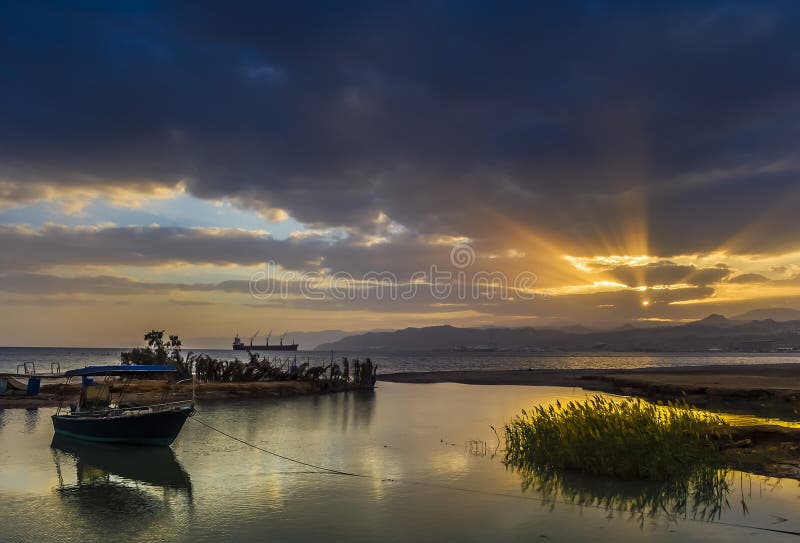 Sunset at the Red Sea,Eilat Stock Photo - Image of israel, cloudscape ...