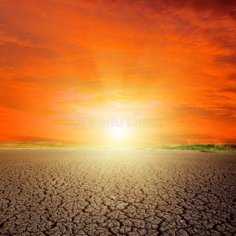 Sunset in Red Sky Over Desert Stock Image - Image of horizon, dusk ...