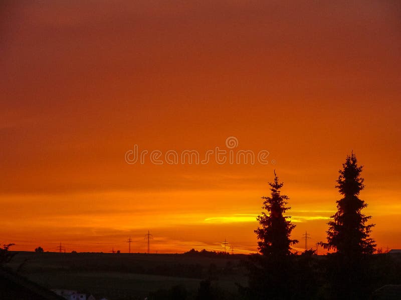 Sunset with Red Sky and Trees Stock Photo - Image of view, beautiful ...