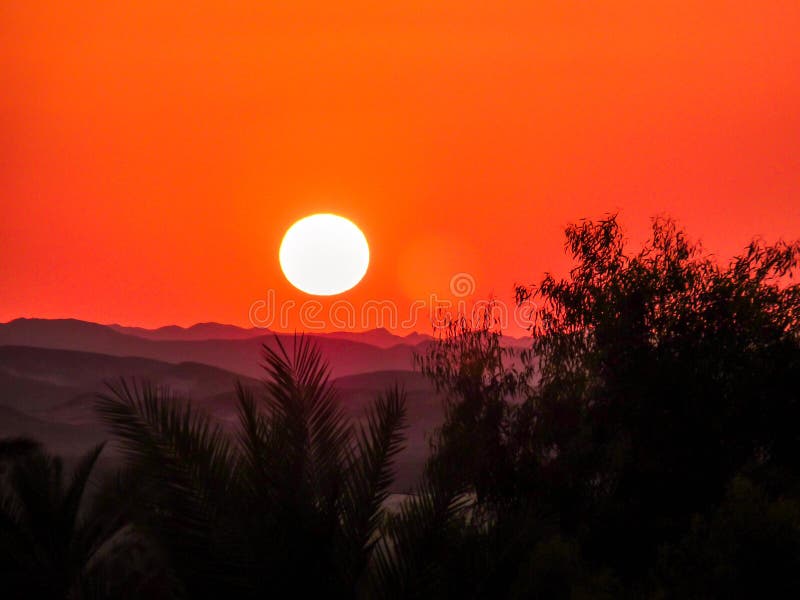 Sunset of the Red Sun Above the Egyptian Dunes. Stock Image - Image of ...