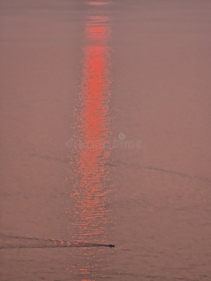 Sunset Red Sun Rays Trail on the Sea Stock Image - Image of sunrise ...