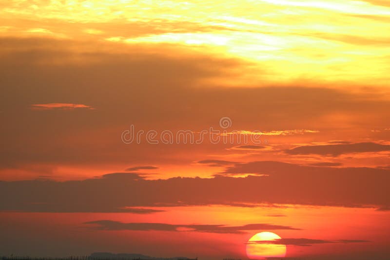 Sunset on Red Yellow Sky Back Soft Evening Cloud Over Horizon Sea Stock ...
