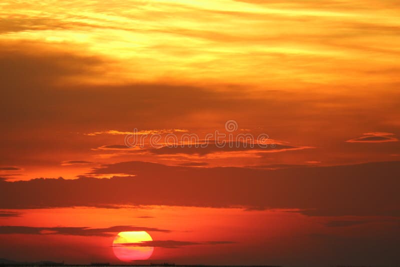Sunset on Red Yellow Sky Back Soft Evening Cloud Over Horizon Sea Stock ...