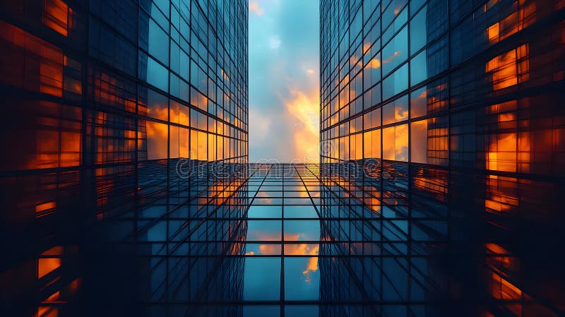 Sunset Reflected in Glass Building Facade - Illustration Stock ...