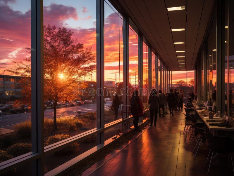 Sunset Reflected in Office Building Window Stock Illustration ...