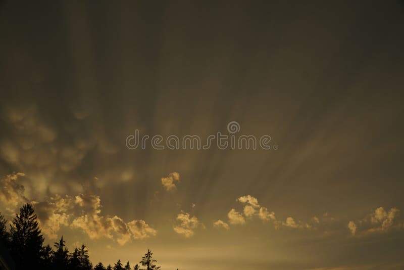 Evening Sun and Long Rays in the Sky Stock Image - Image of reflected ...