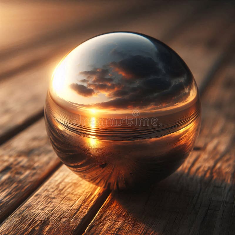 Sunset Reflected on a Textured Sphere with City Silhouette Stock ...
