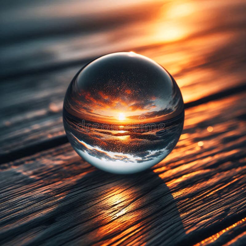 Sunset Reflected on a Textured Sphere with City Silhouette Stock ...