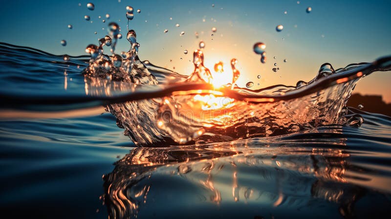 Sunset Reflected in a Water Splash, Creating a Dramatic Interplay of ...