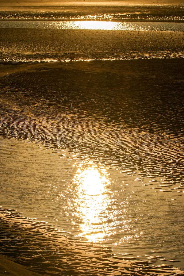 Sunset Reflecting on Sand Beach Stock Photo - Image of evening, bright ...