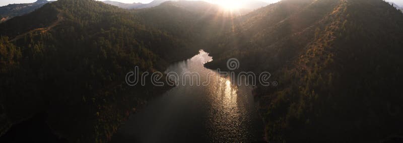 Sunset Reflecting on Water Surface of Lefkara Dam. Larnaca District ...