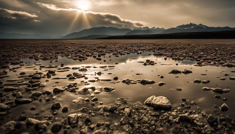 Sunset Reflection in a Desert Puddle Stock Illustration - Illustration ...