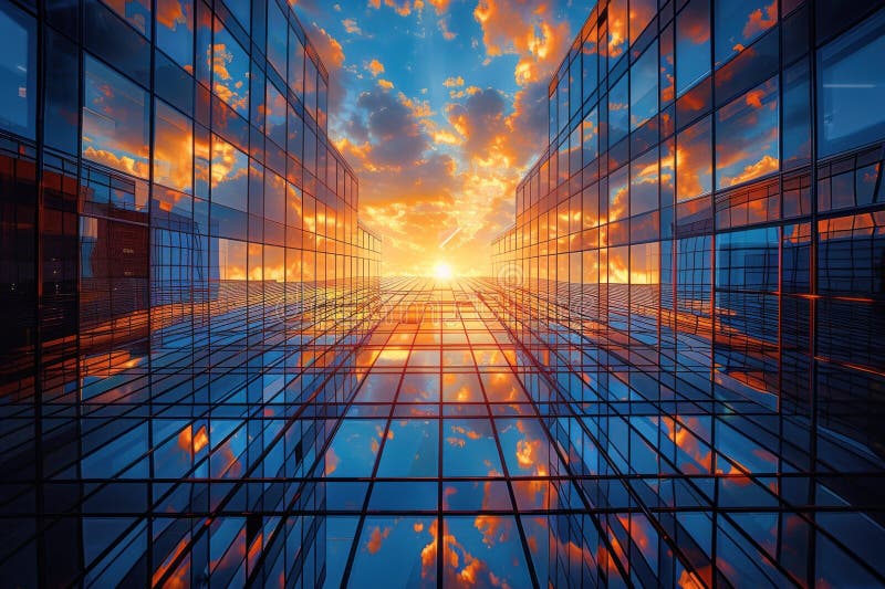 Sunset Reflection in Glass Building Stock Illustration - Illustration ...