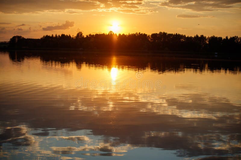 Sunset with Reflection in the Lake Stock Photo - Image of view, sunset ...