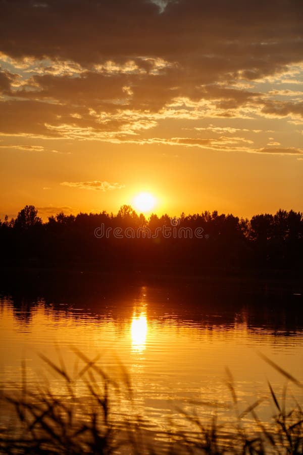 Sunset with Reflection in the Lake Stock Photo - Image of reflection ...