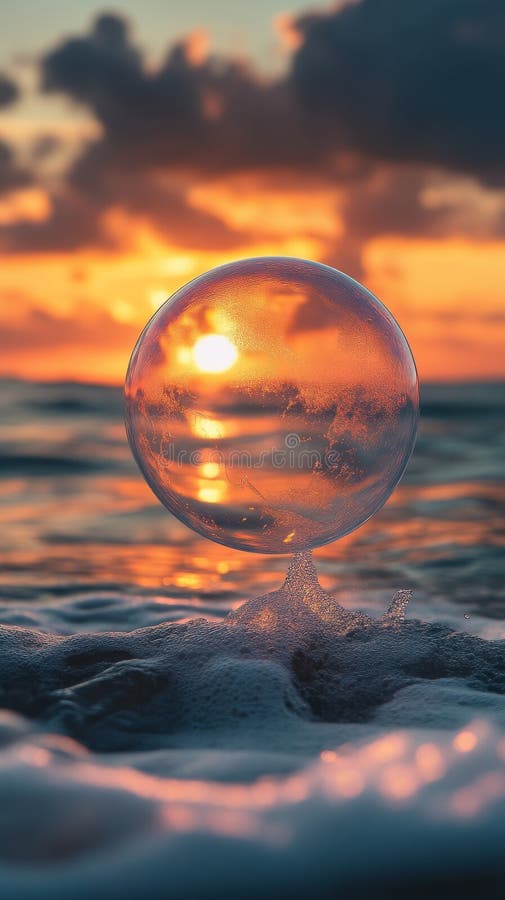Sunset Reflection in Ocean Bubble, Serene Seascape. Nature and ...