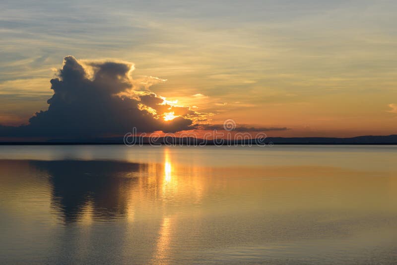 Sunset Reflection Over the Dam. Stock Image - Image of quiet, peaceful ...