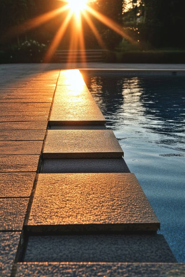 Sunset Reflection on Pool Tiles Creating Warm Glow Stock Photo - Image ...