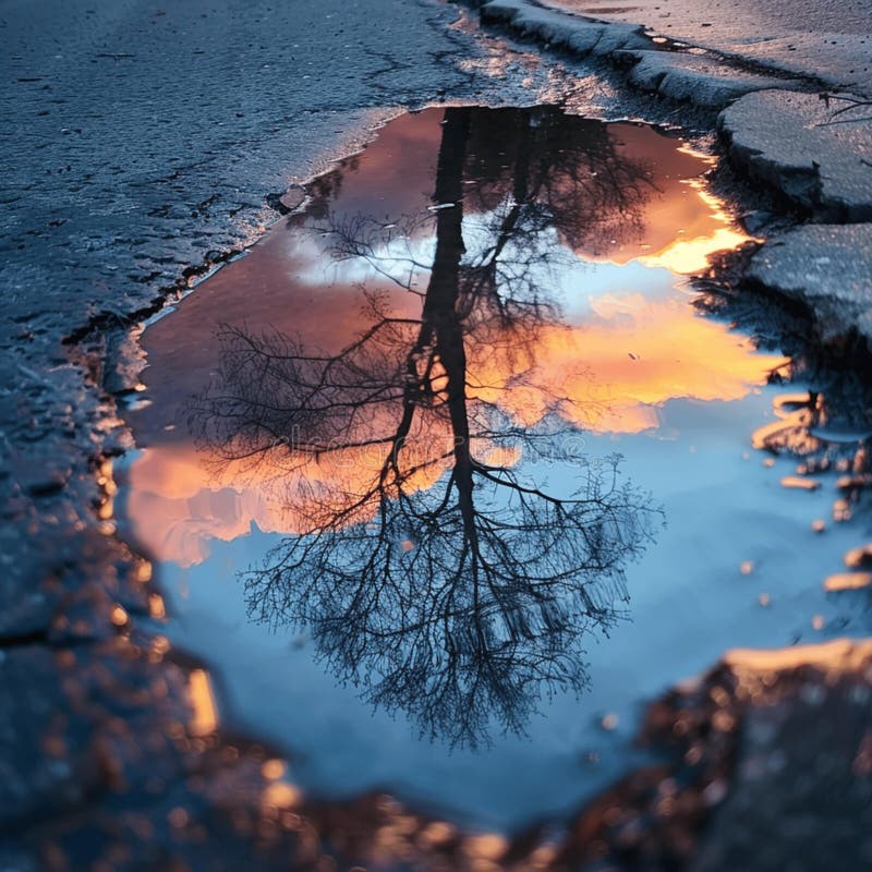 Sunset Reflection in a Puddle Stock Photo - Image of tones, mesmerizing ...