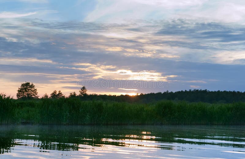 Sunset Reflection in a Small Pond, Dawn Reflection in a Swamp in the ...