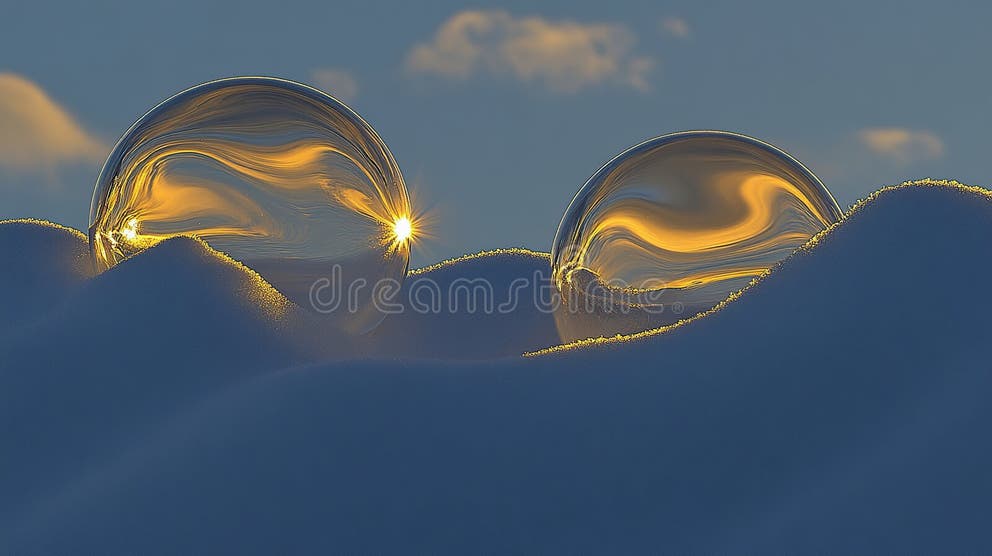 Sunset Reflection Spheres Snow Landscape Winter Stock Image - Image of ...