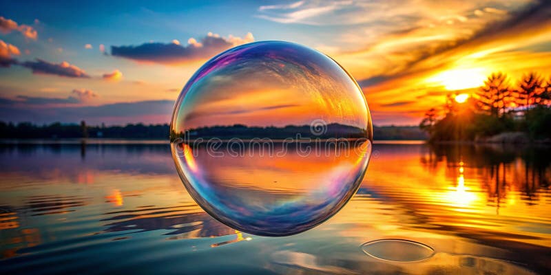 Sunset Reflections in a Floating Soap Bubble Creative AI Stock Image ...