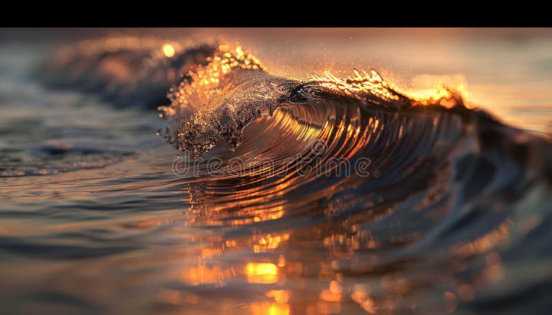 Sunset Reflections on Ocean Waves with Sparkling Water Droplets Stock ...