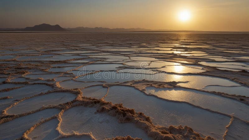 Sunset Reflections on Salt Flats Stock Illustration - Illustration of ...
