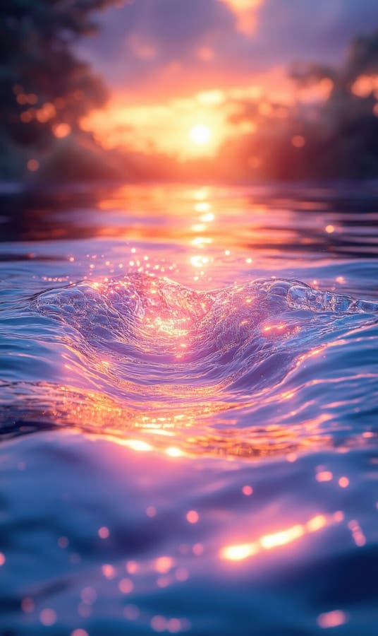 Sunset Reflections Shimmering on Gentle Water Surface Stock Photo ...