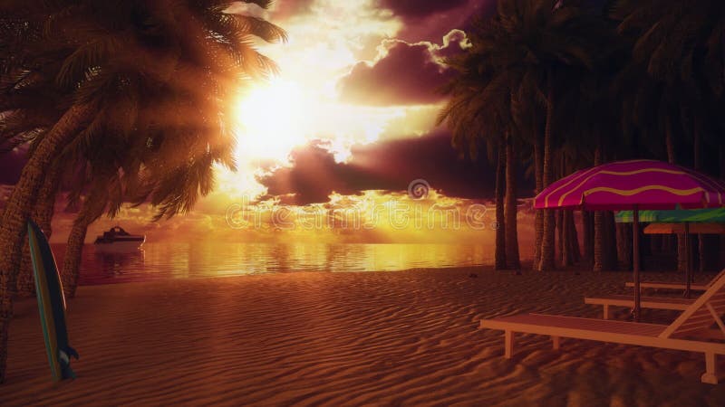 Sunset at the Tropical Sand Beach - Loop Sea Ocean Landscape Background ...