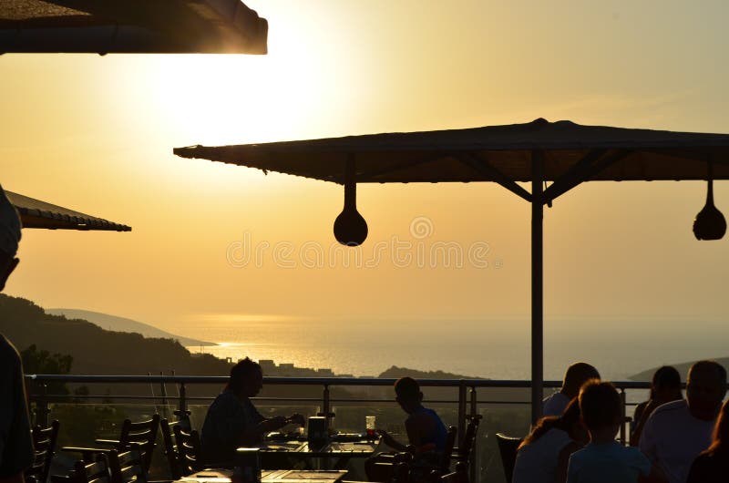 Sunset in Restaurant, View on Sea Editorial Stock Photo - Image of dawn ...