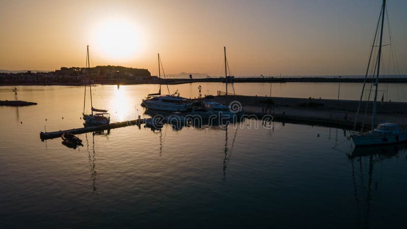 Sunset in Rethymno, Crete, Greece Stock Photo - Image of dock, lake ...