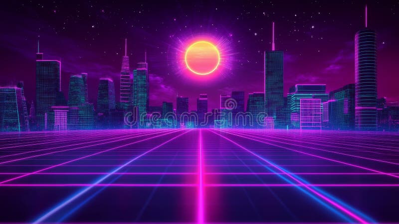 Sunset Retro Synthwave Aesthetic Over Tropical Island Stock Photos ...