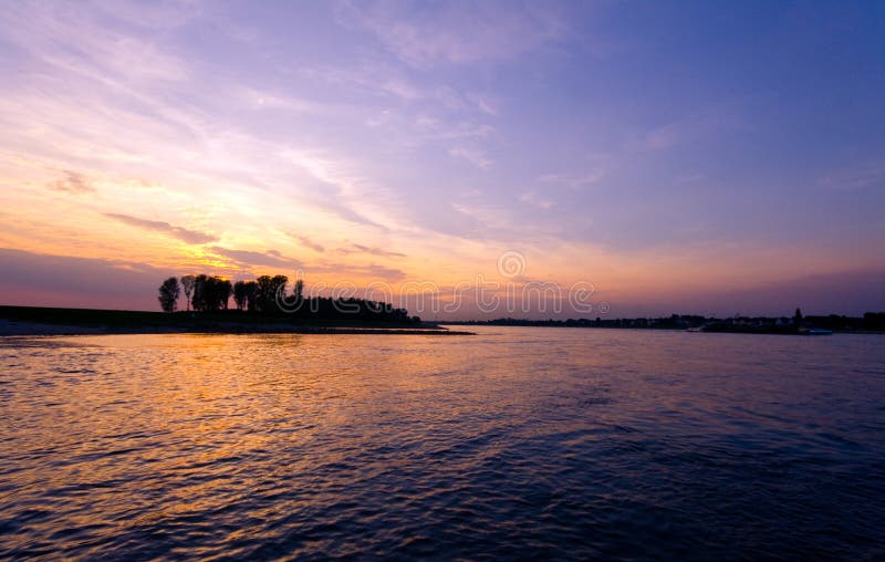Sunset at Rhine Near Cologne Stock Image - Image of clouds, germany ...